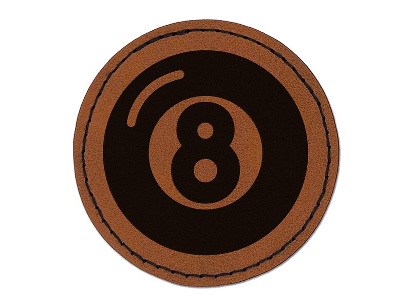 8 Eight Ball Billiards Pool Round Iron-On Engraved Faux Leather Patch ...