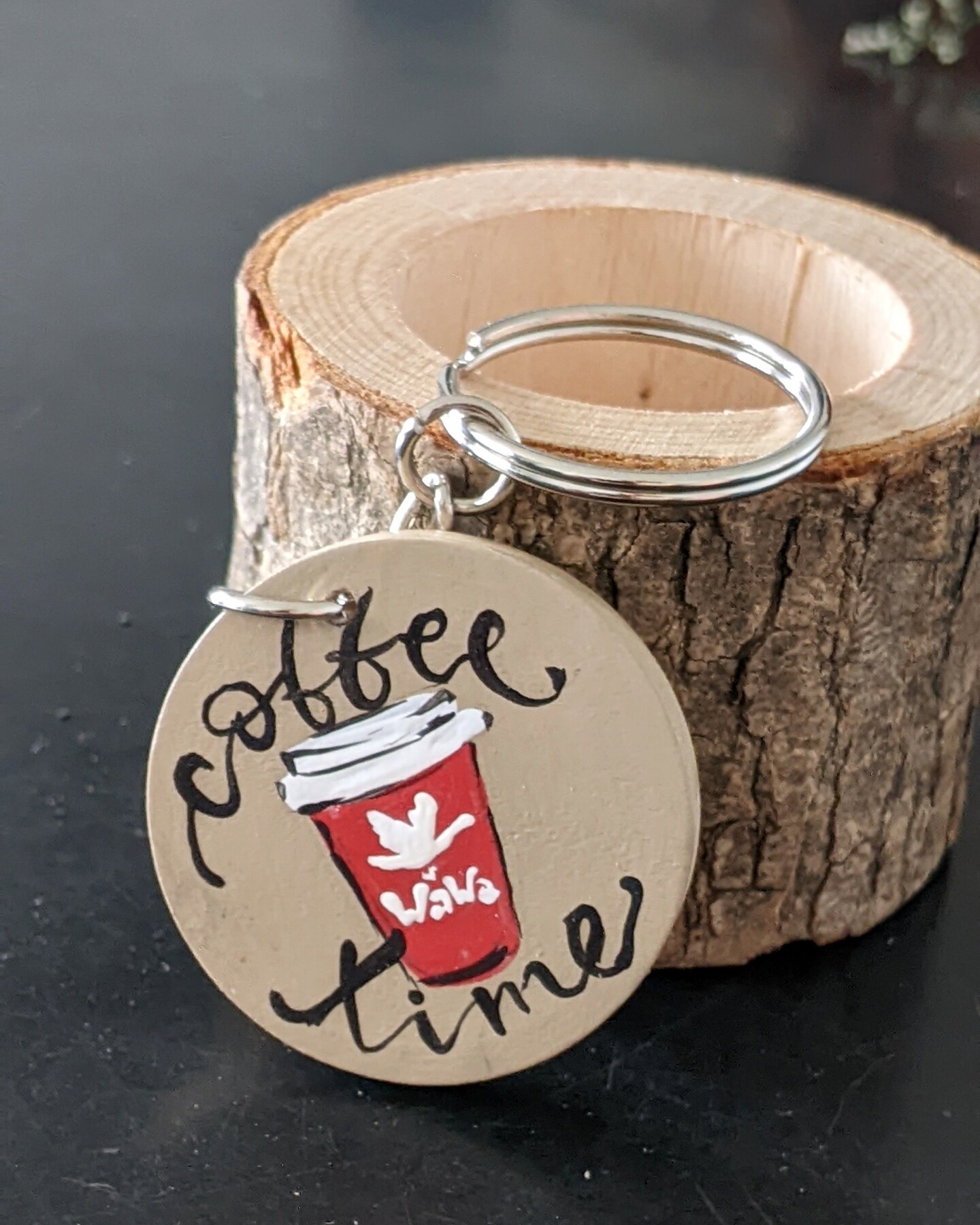Wawa Coffee Cup Wood Keychain - Hand Painted with Coffee Time Quote ...