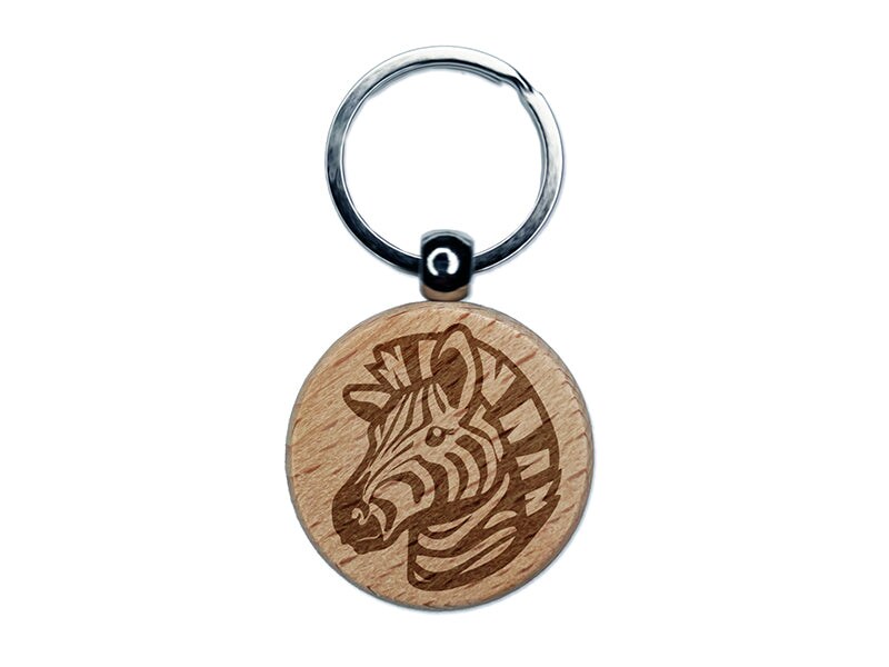 Striped Zebra Head Engraved Wood Round Keychain Tag Charm | Michaels