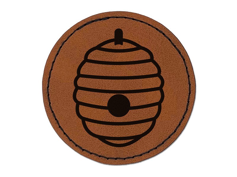Bee Hive Round Iron-On Engraved Faux Leather Patch Applique - 2.5 ...