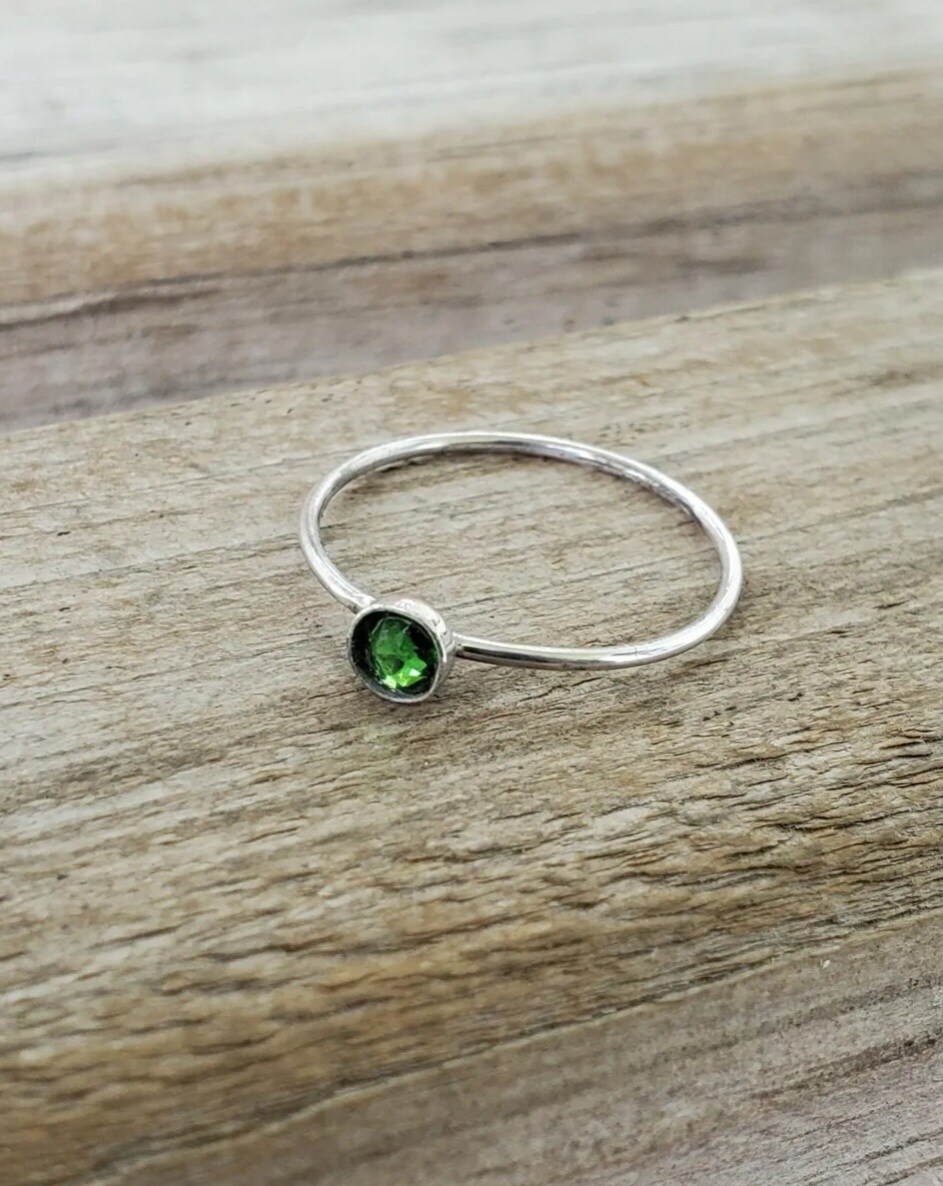 Boho Emerald Sterling Silver Stacking Ring Choose Your Crystal