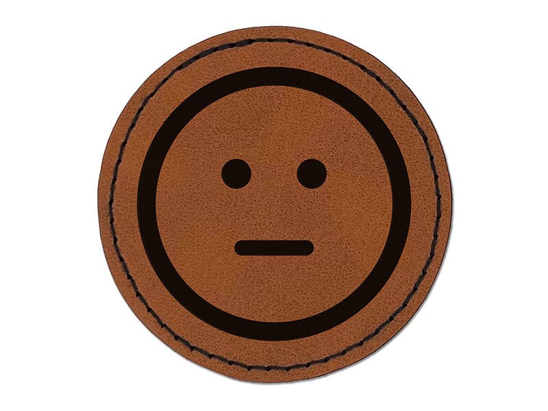 Neutral Face Emoticon Round Iron-On Engraved Faux Leather Patch ...