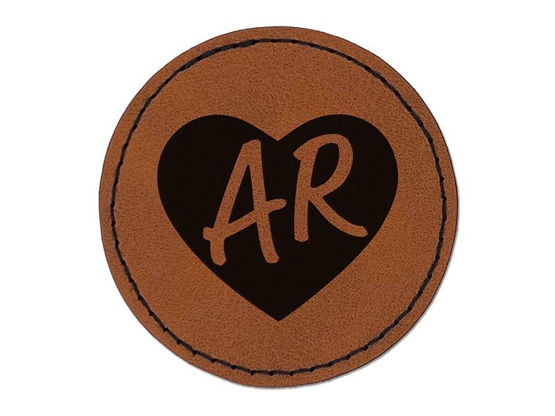 AR Arkansas State in Heart Round Iron-On Engraved Faux Leather Patch ...