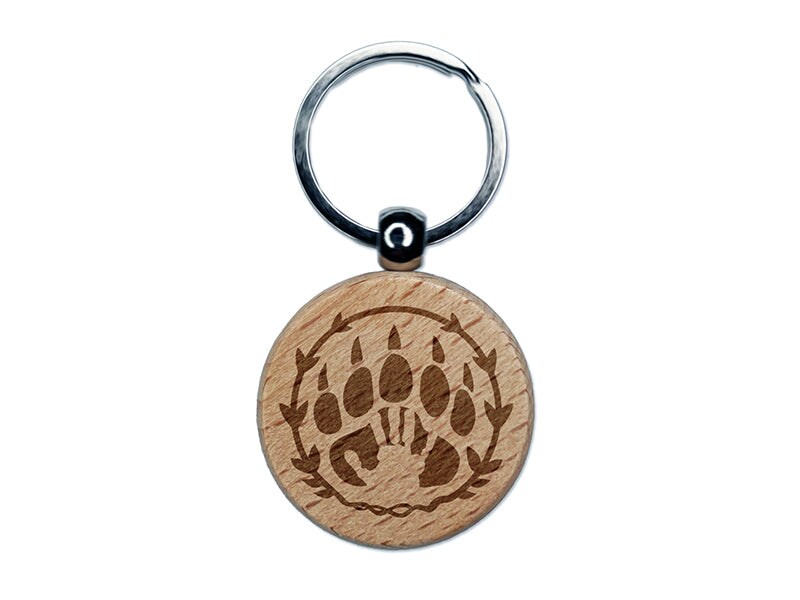 Druid Bear Claw Hand Print Engraved Wood Round Keychain Tag Charm ...