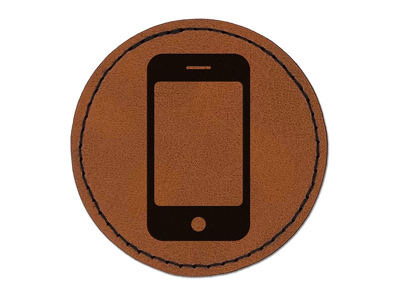 Mobile Tablet Phone Round Iron-On Engraved Faux Leather Patch Applique ...