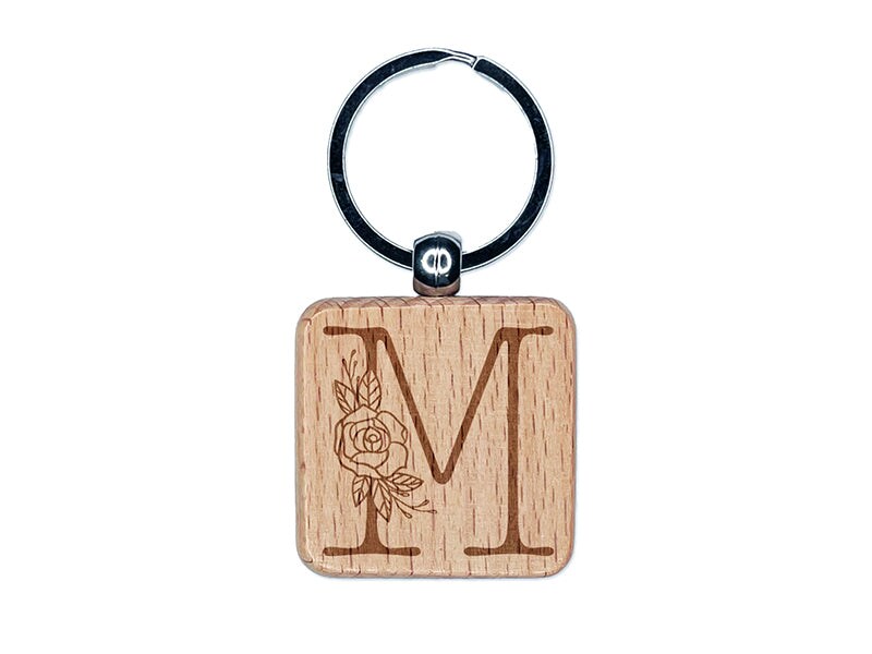 Rose Typewriter Font Capital Letter M Engraved Wood Square Keychain Tag ...