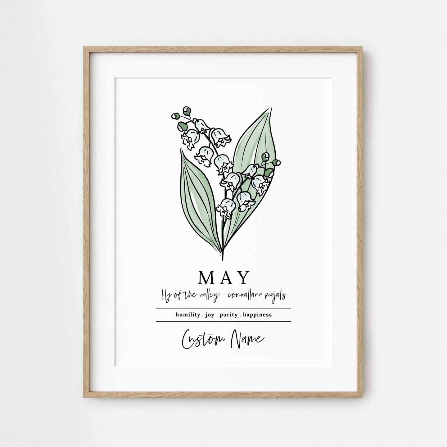 Personalized May Lily of the Valley Birth Flower Art Print | Custom Keepsake Floral Inspired ...