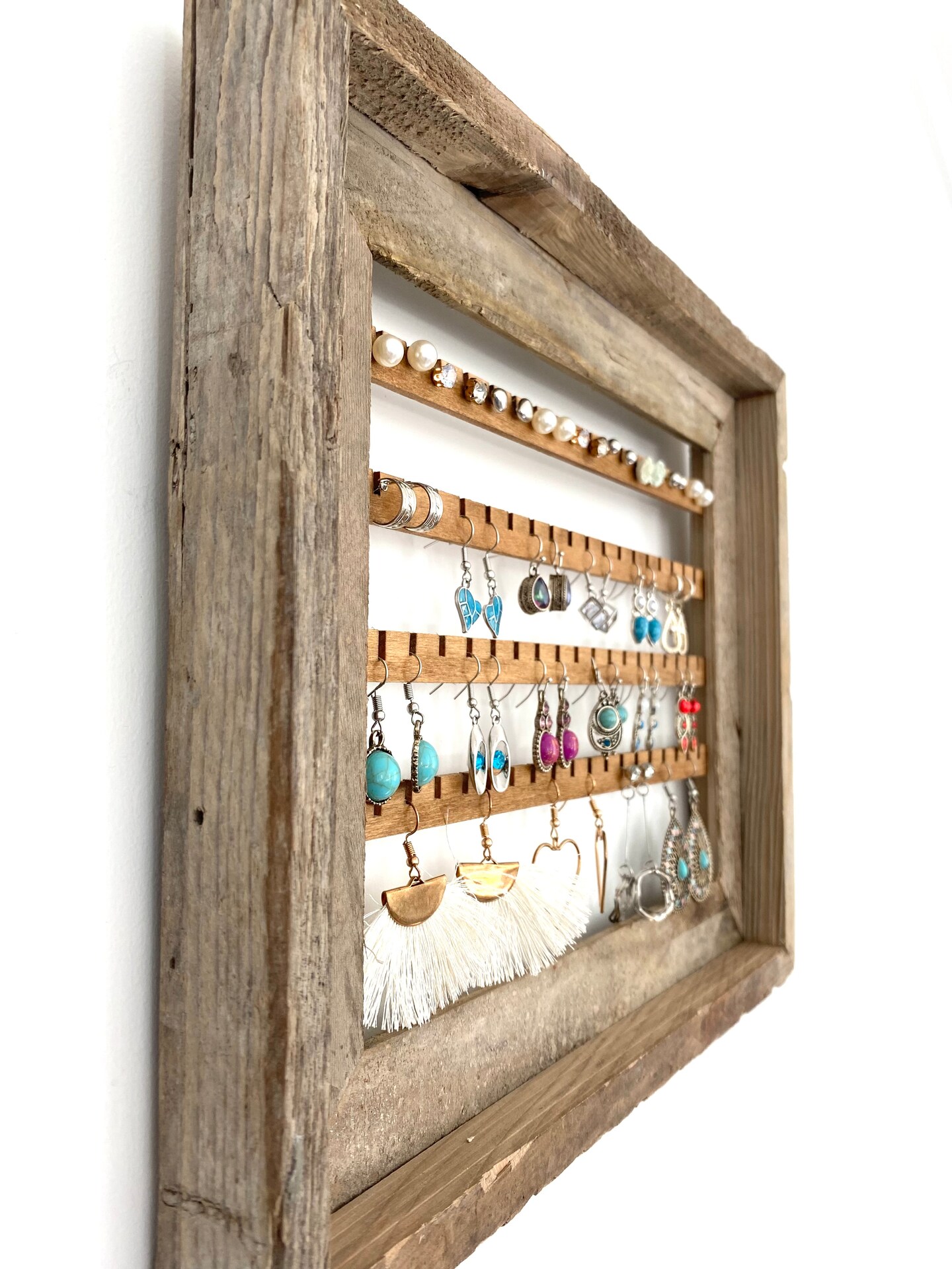 Reclaimed Barn Wood Jewelry Organizer Custom Jewelry Display Hanging Earring Organizer Farmhouse Decor Hand Cut Barnwood Frame Gift Her MakerPlace by Michaels
