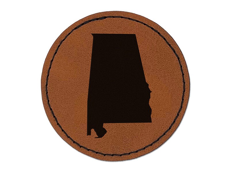Alabama State Silhouette Round Iron-On Engraved Faux Leather Patch ...