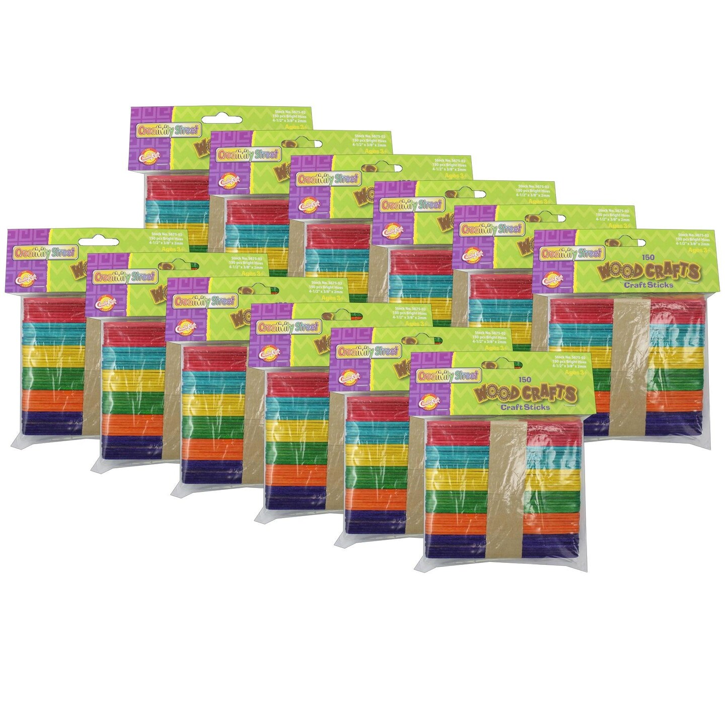 Regular Craft Sticks, Bright Hues Assorted, 4 1/2" x 3/8" x 2mm, 150 ...