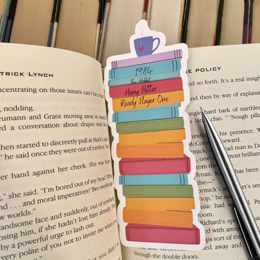Book Tracker Bookmark Rainbow Book Stack Card Stock Paper Bookmarker ...