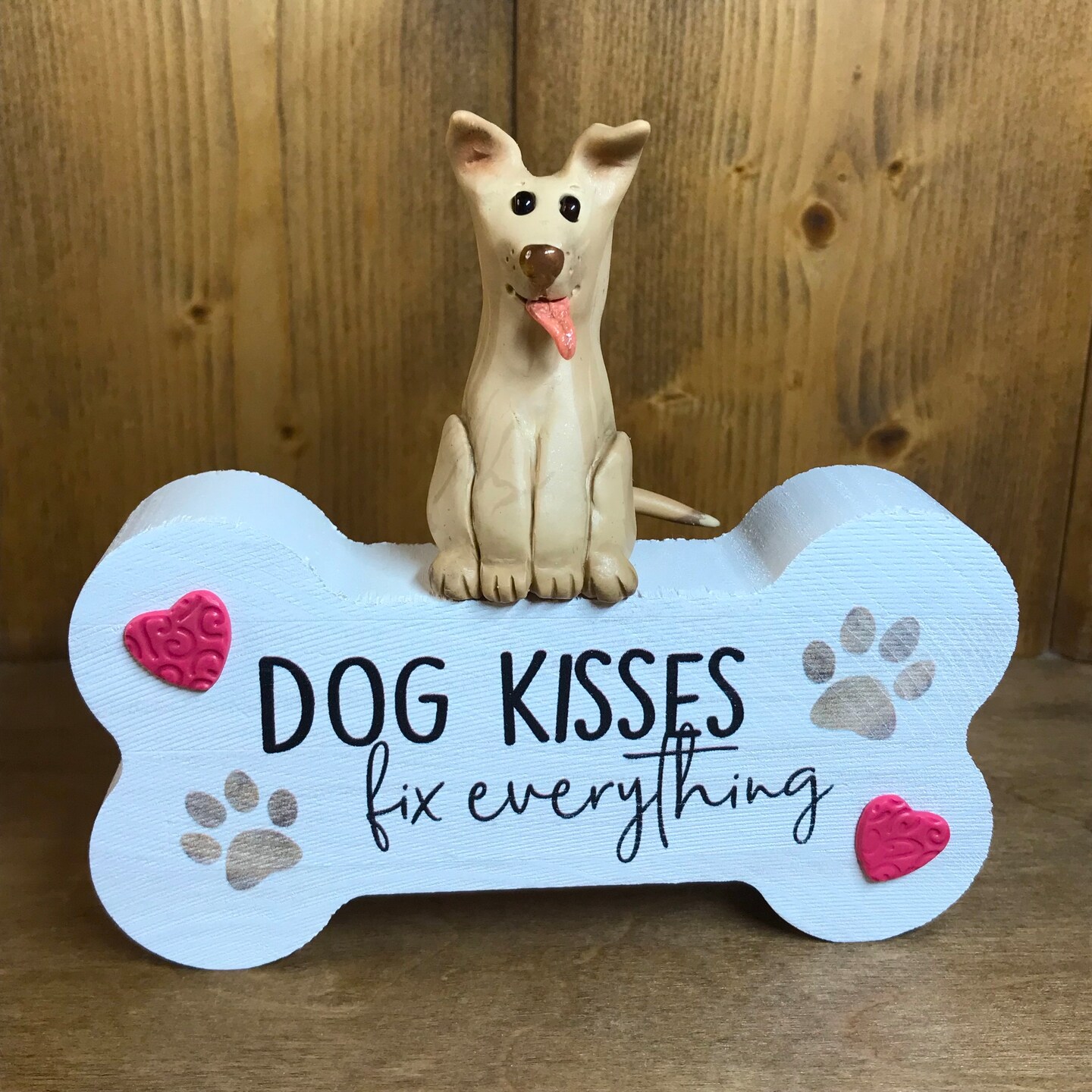 Dog Kisses Fix Everything Polymer Clay, Wood Home Decor, Cute Golden ...