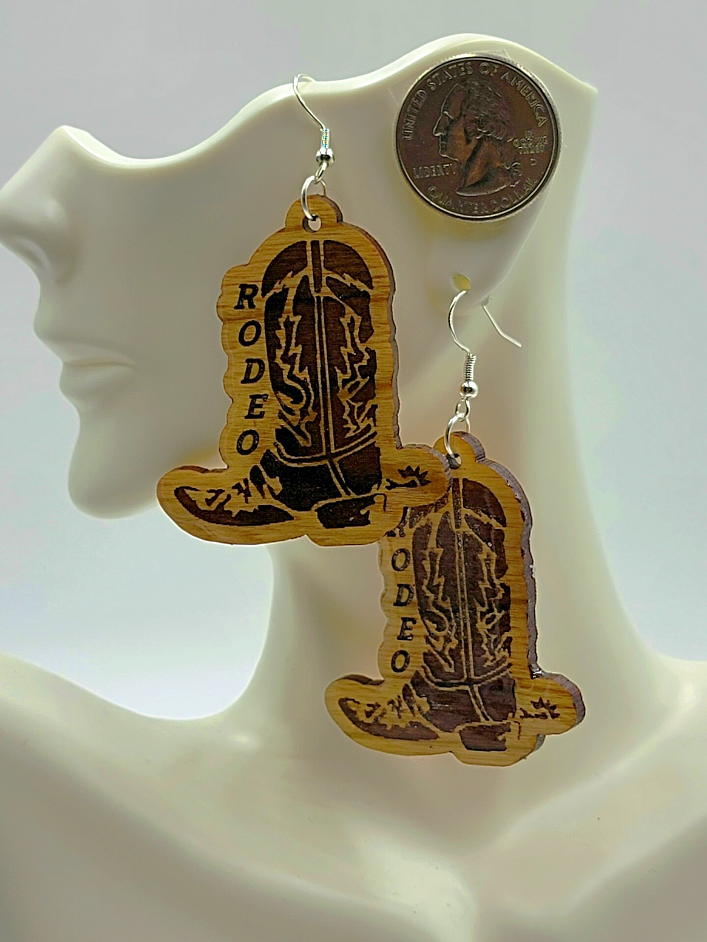 Wood Engraved Cowgirl Boots Rodeo Earrings | MakerPlace by Michaels