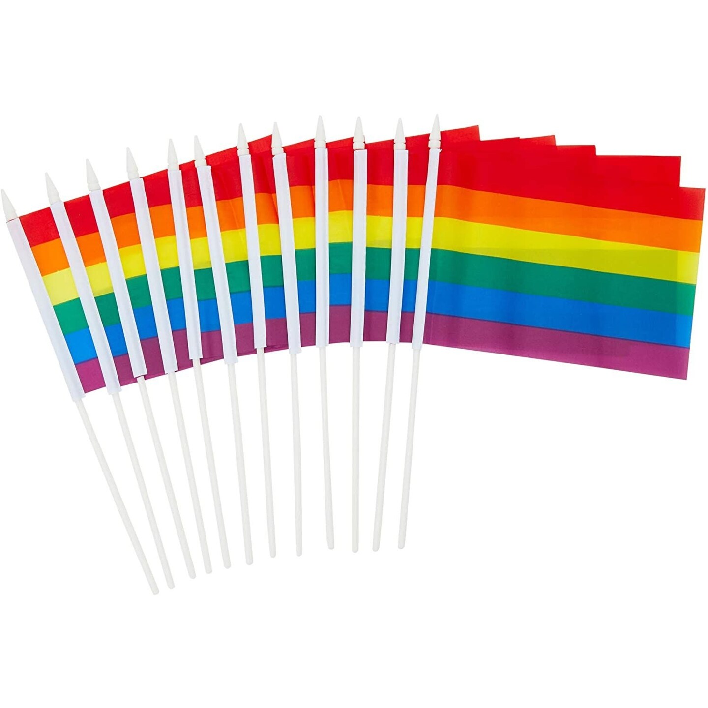 Rainbow Flags Gay Pride, Handheld LGBTQ Stick Flags (12.75 In, 12 Pack ...