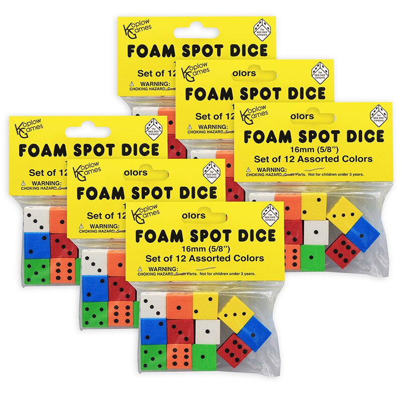 Assorted Color Spot 16mm Foam Dice, 12 Per Pack, 6 Packs, Count: 1 ...