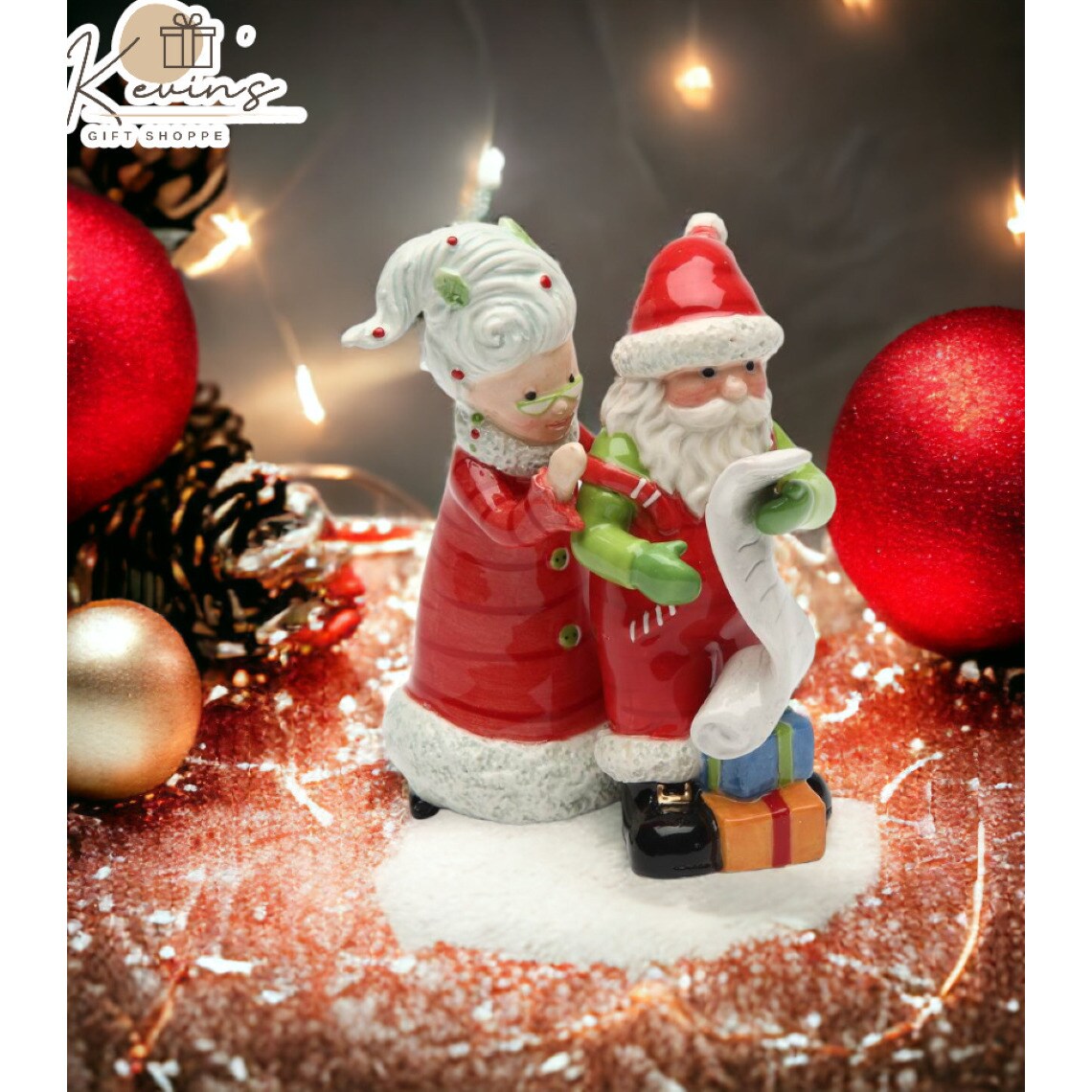 Ceramic Christmas Decor Mrs. Claus Helping Santa Wish List Salt Pepper ...