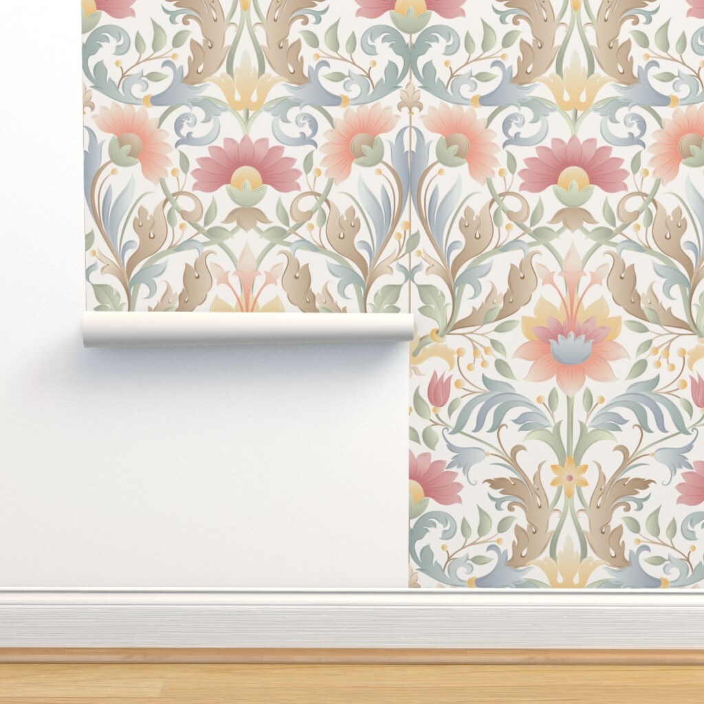 Pink Floral Ornamental Italian Art And Craft Villa Large Scale ...