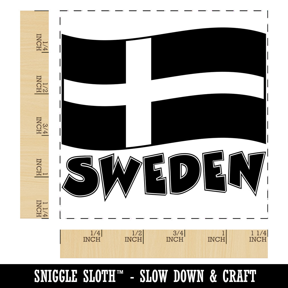 Sweden with Waving Flag Cute Square Rubber Stamp for Stamping Crafting ...