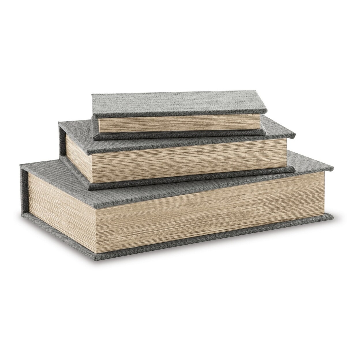 Saltoro Sherpi Nesting Decor Book Box, Set of 3, Gray Polyester Cover ...