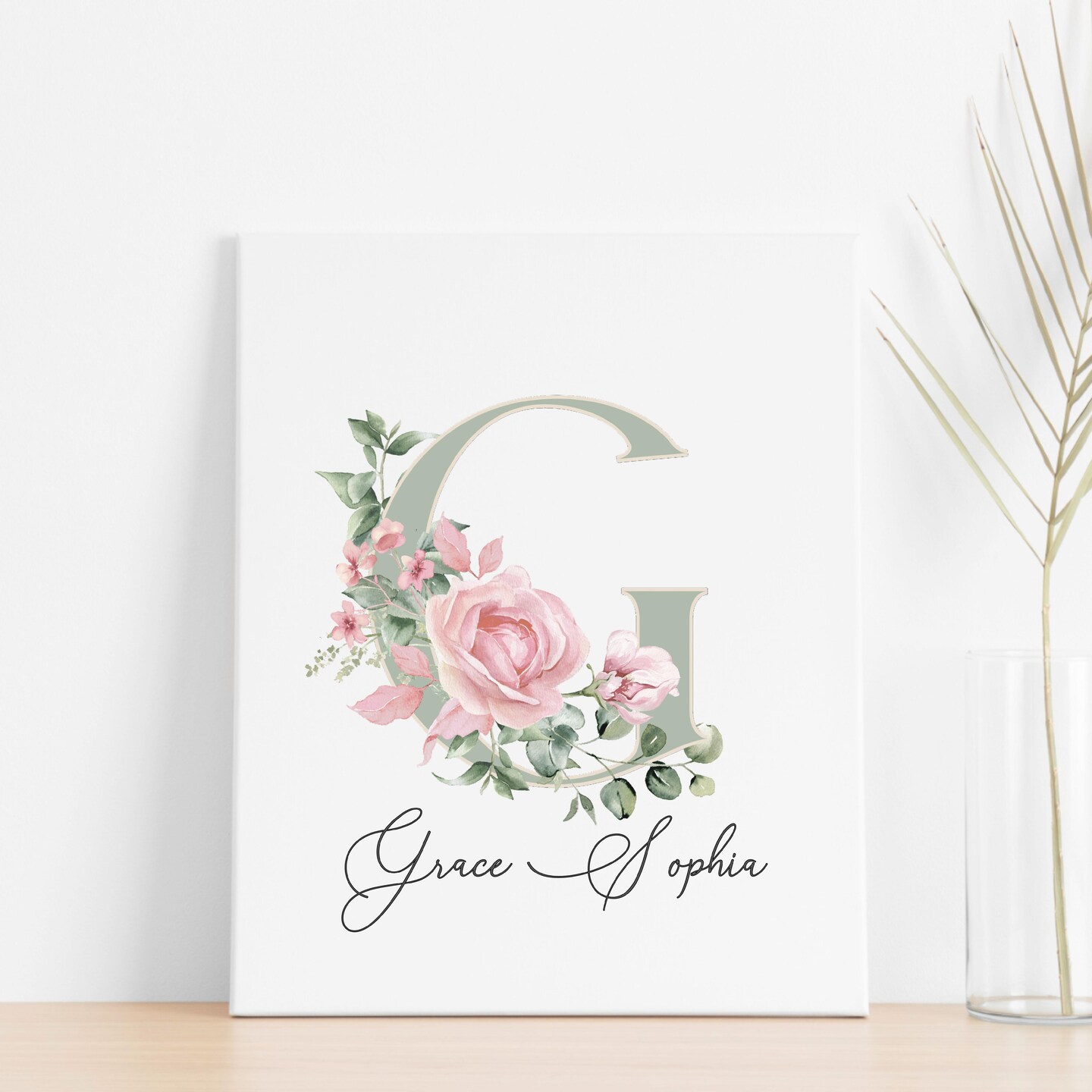 Personalized Floral Initial and Name Baby Girl Nursery Canvas Wall Art ...