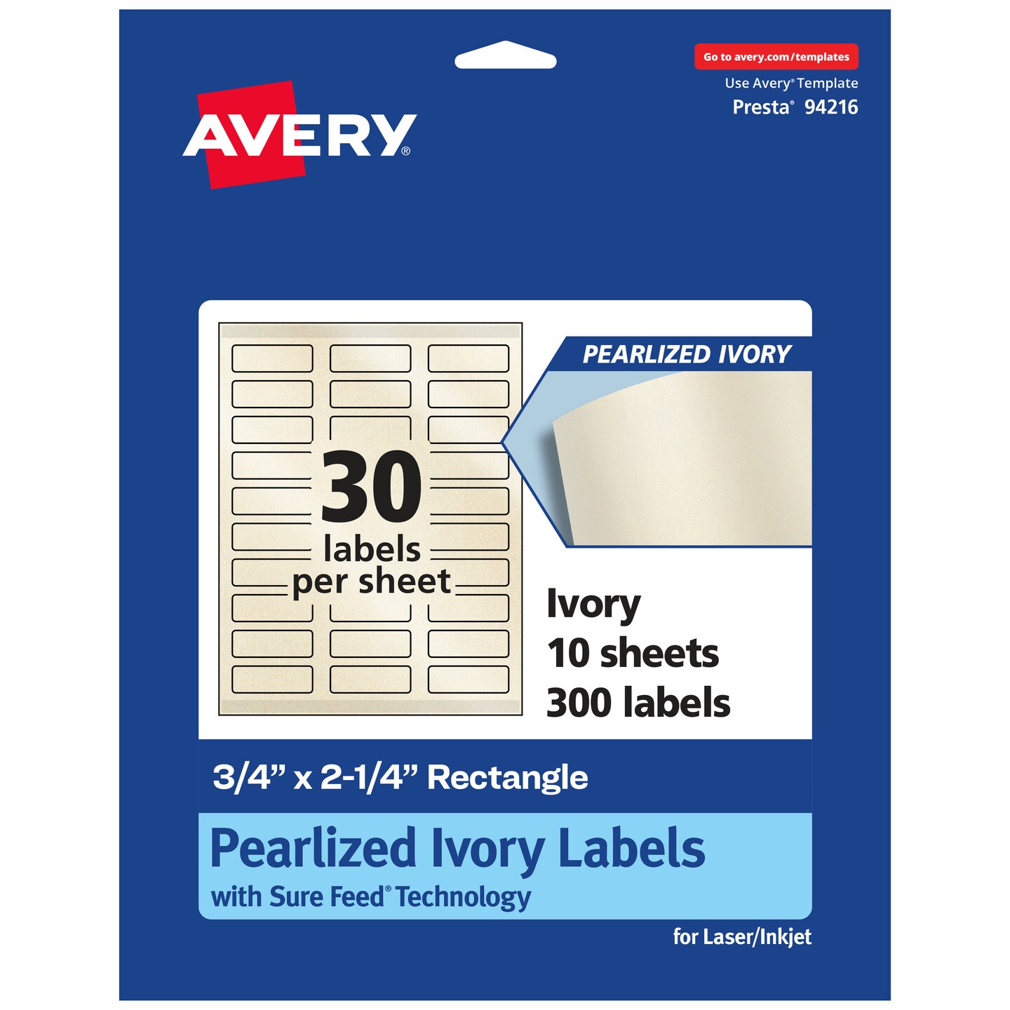 Avery Pearlized Ivory Rectangle Labels with Sure Feed Technology, Print ...