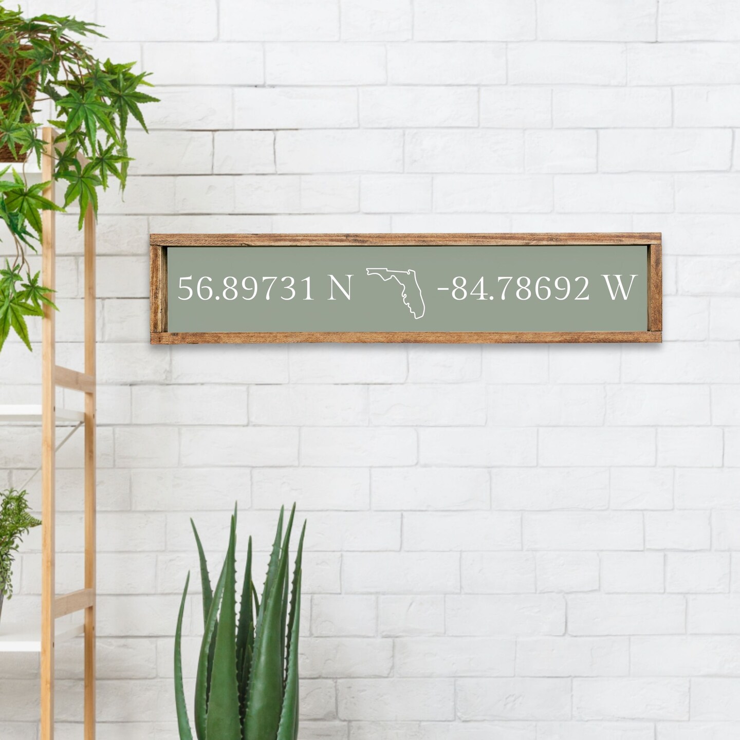 Coordinates and State Framed Long Wood Sign, Latitude and Longitude ...
