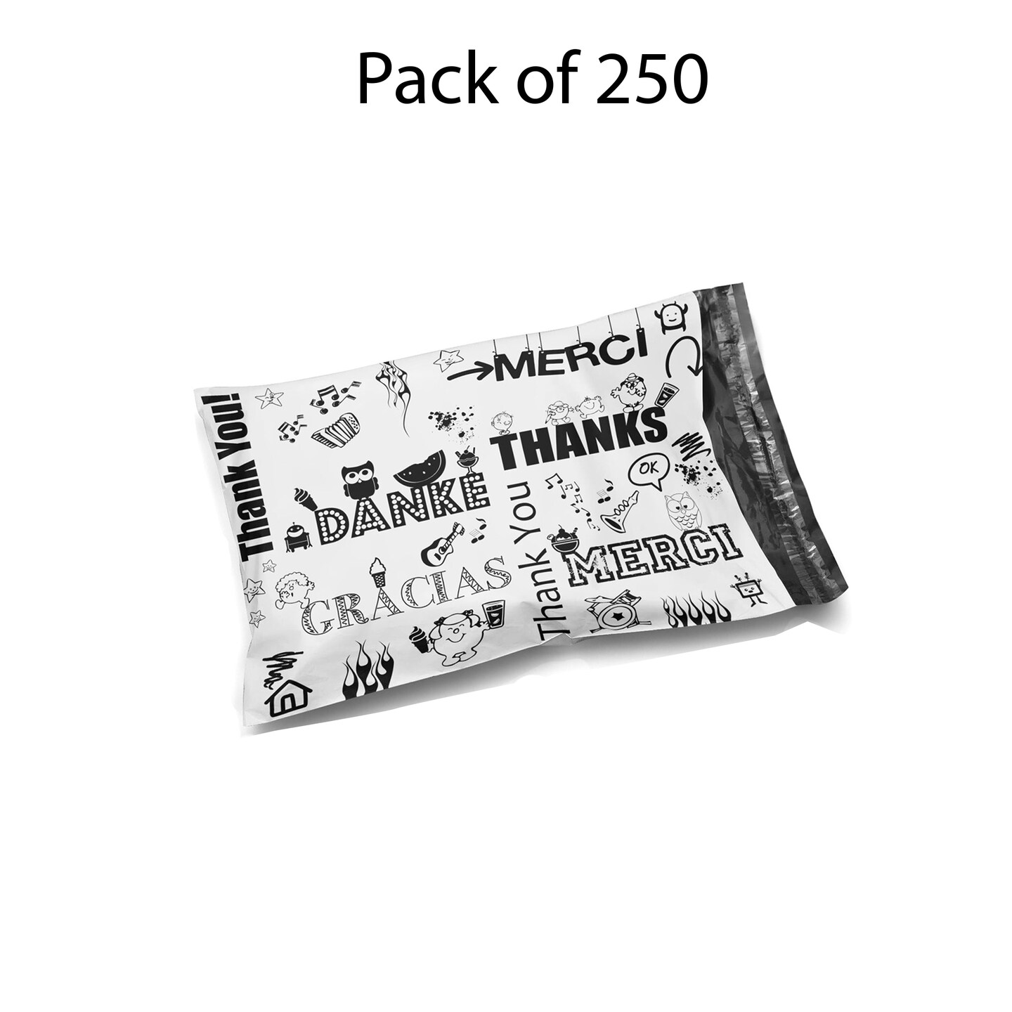 12 x 15.5 Glossy Multi-Language Thank You Poly Bag Mailer Envelopes 2 ...