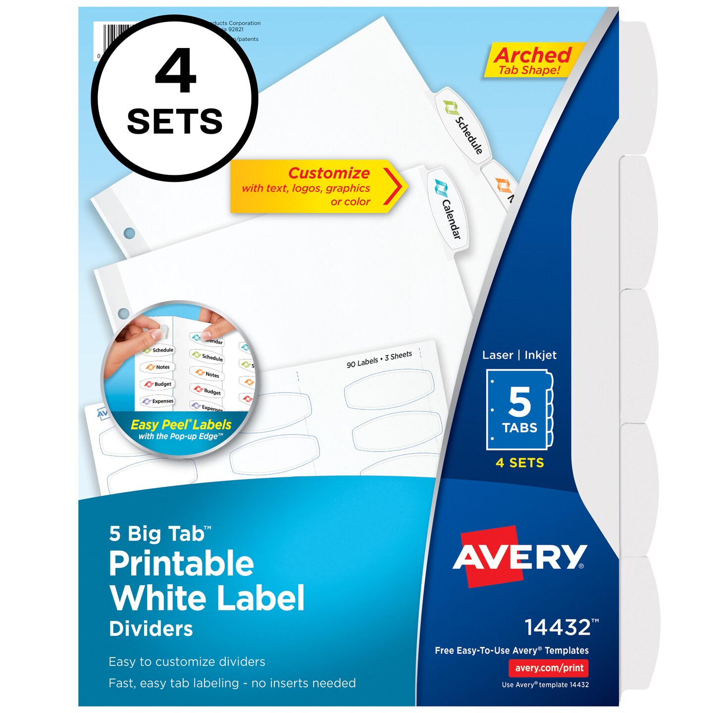 Avery Big Tab Printable Label Dividers, Easy Peel Labels, 5 Tabs, 4 ...