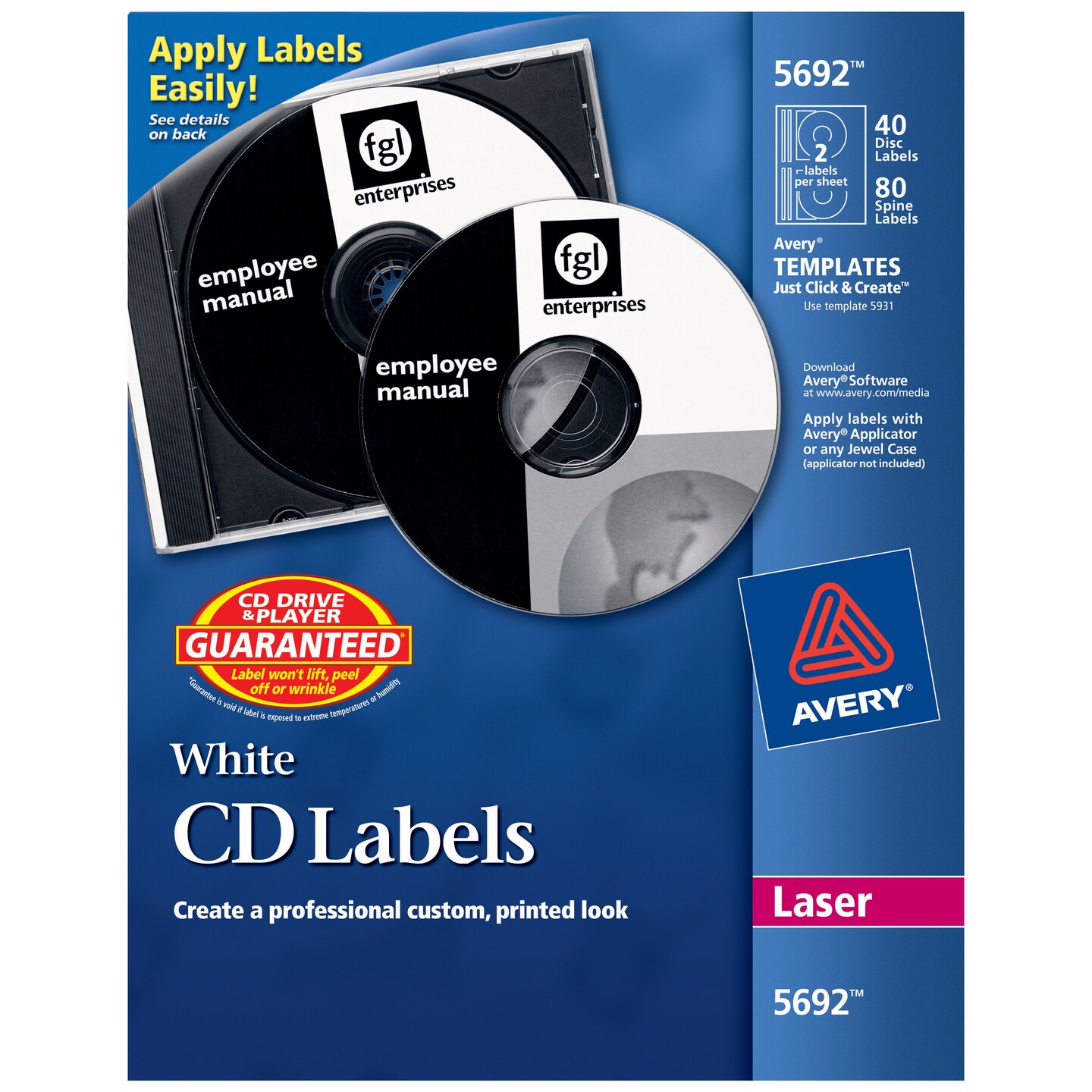 Avery White CD Labels for Laser Printers, 40 Disc Labels and 80 Spine ...