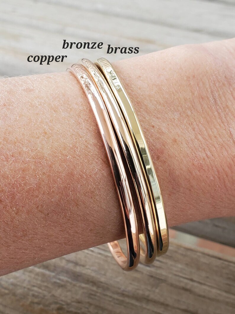 Half Round Jewelers Brass, Bronze, or Copper Bangle Bracelet, Create Your Set of Adjustable Boho ...