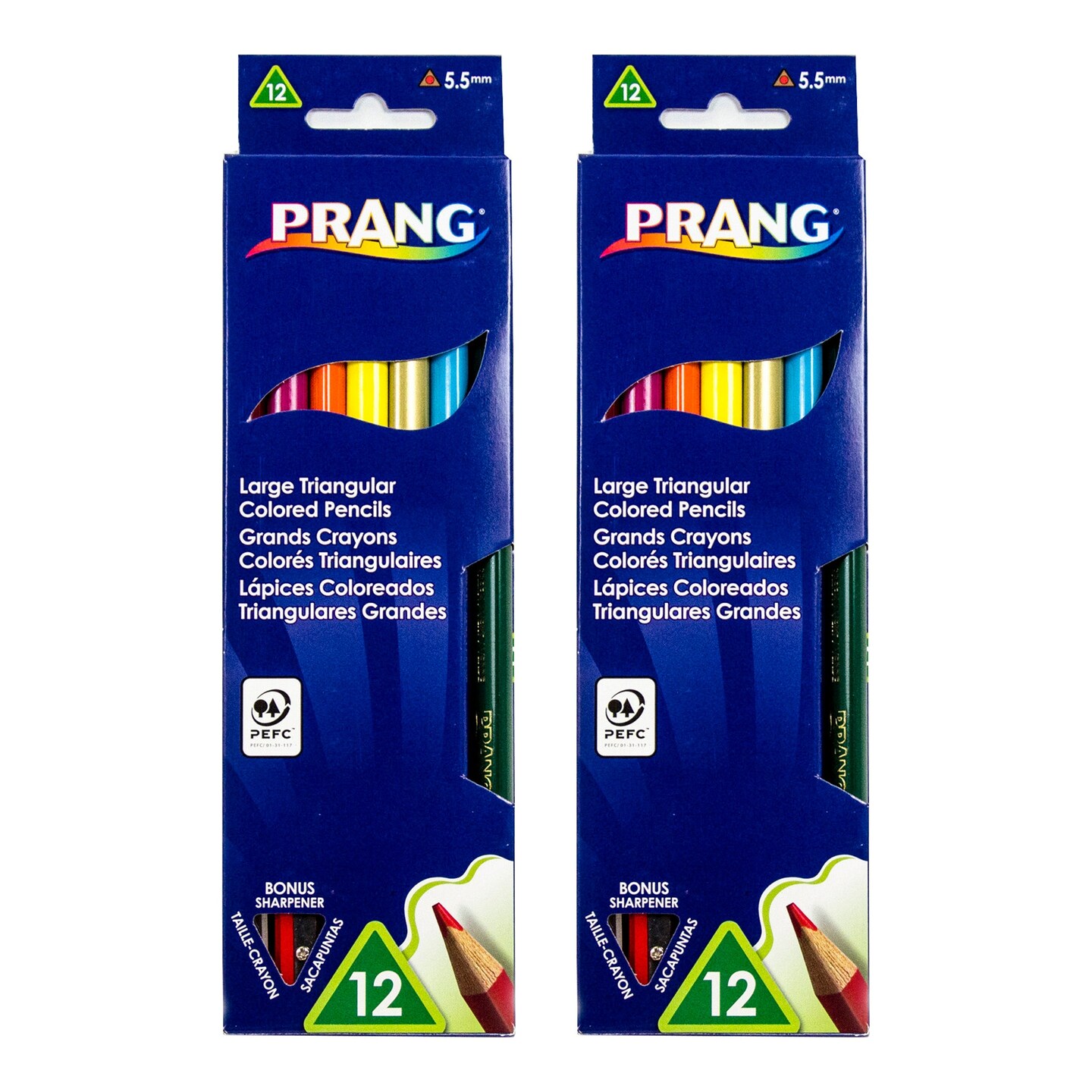 Triangular Colored Pencils, 5.5 mm core, With Sharpener, Assorted ...