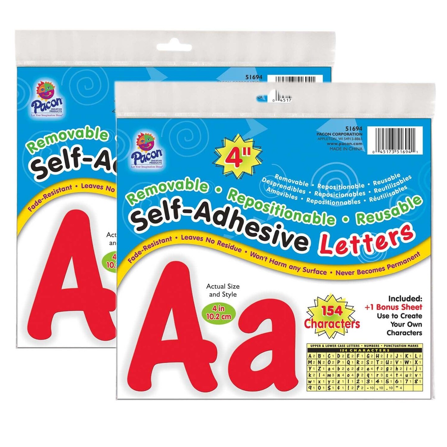 Self-Adhesive Letters, Red, Cheery Font, 4", 154 Per Pack, 2 Packs ...