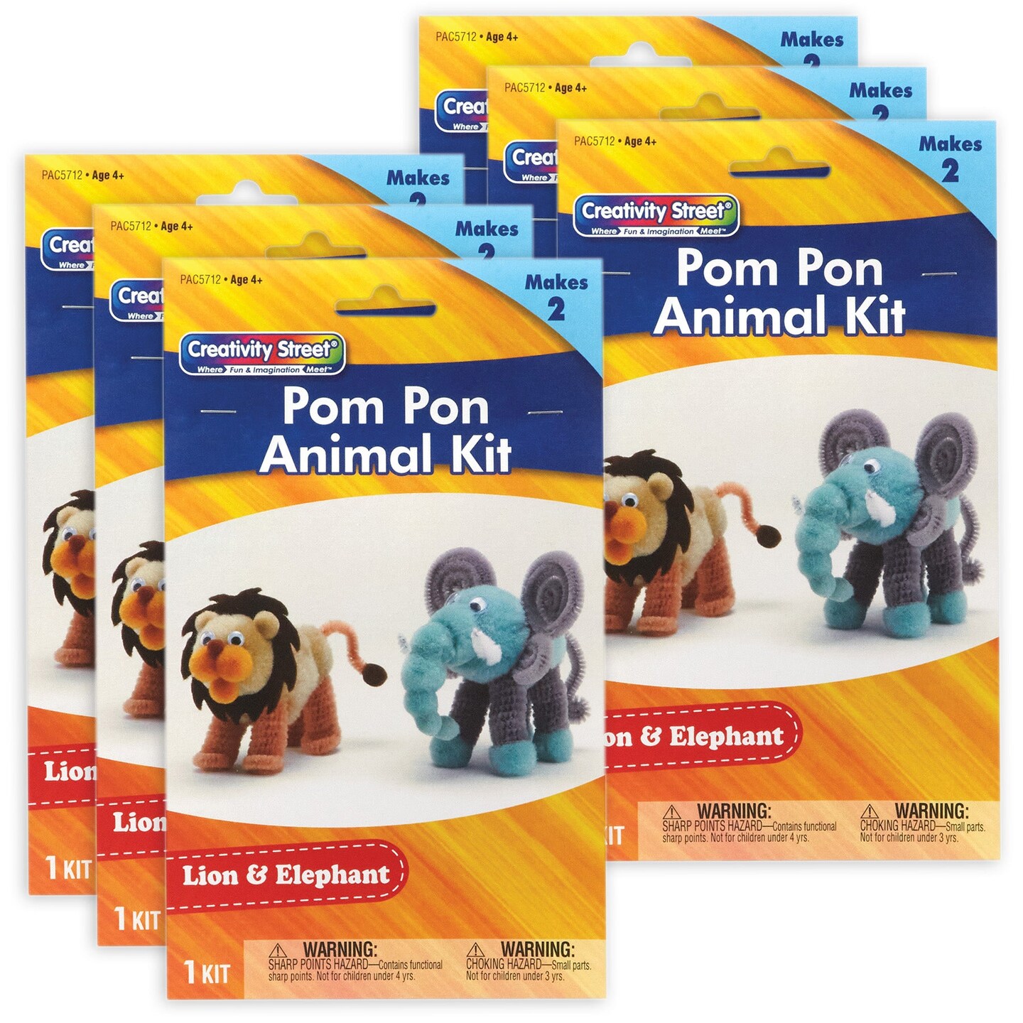 Pom Pon Animal Kit, Lion & Elephant, Assorted Sizes, 2 Animals Per Kit, 6 Kits | Michaels