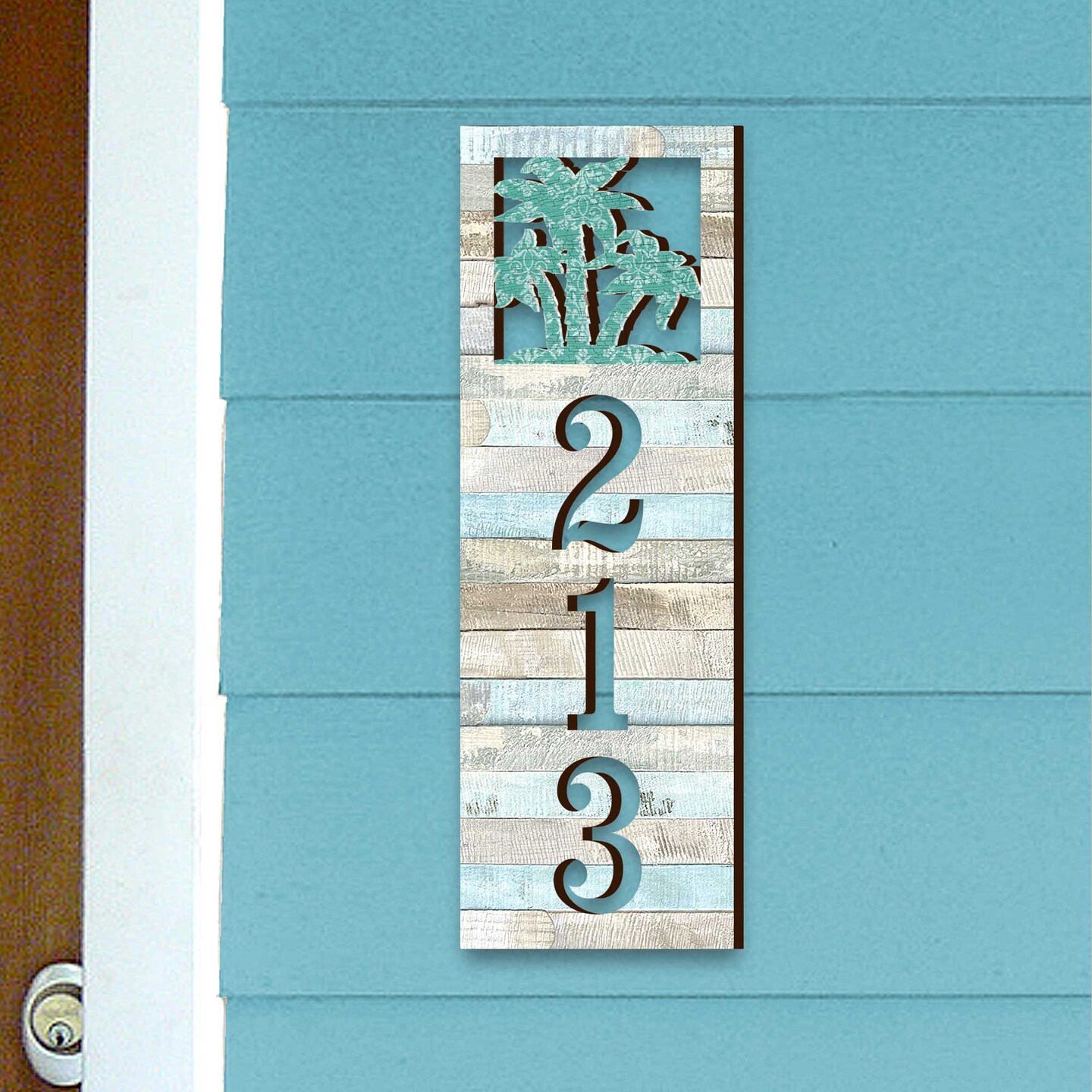 Palm Trees Wooden House Number Plaque | Address sign | Address House ...