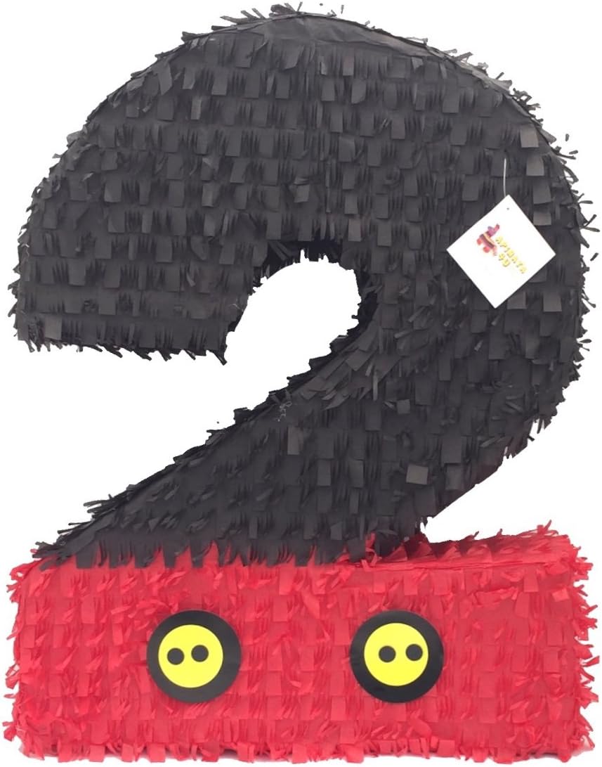 APINATA4U 20" Black and Red Number Two Pinata with Yellow Buttons ...
