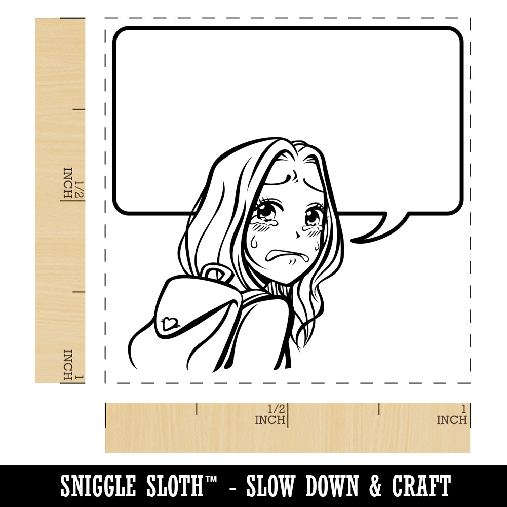 Sad Anime Manga Girl with Empty Speech Bubble Self-Inking Rubber Stamp ...