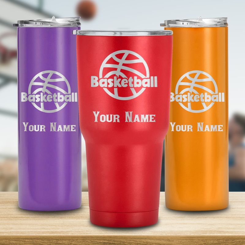 Basketball Tumbler, Double Insulated Travel Mug, Custom Name Drinkware ...