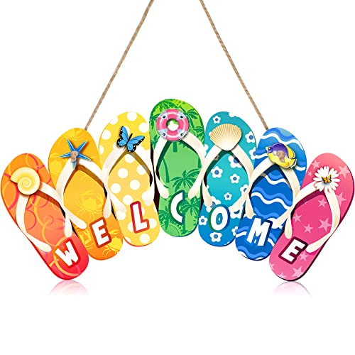 Hanging Sign Shape Welcome Hello Flip Flop Wooden Door Plaque Rustic ...
