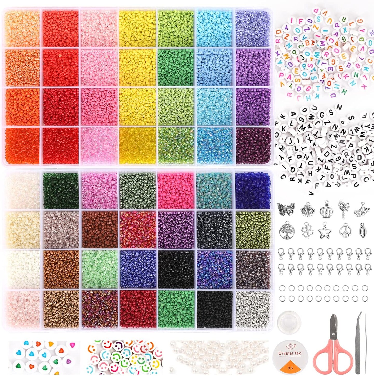 45000pcs Glass Seed Beads for Bracelet Making Kit, 56 Colors 2mm Small ...