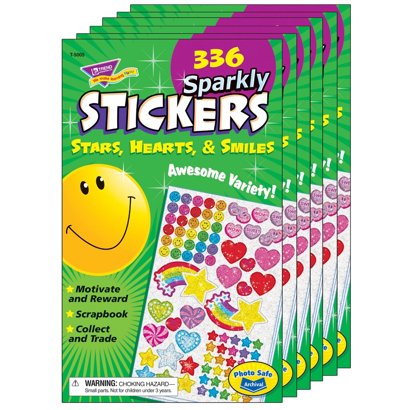 Sparkly Stars, Hearts, & Smiles Sticker Pad, 336 Stickers Per Pad, 6 ...