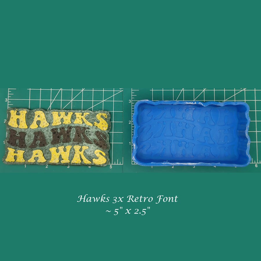 Hawks 3x Retro Font School Mascot silicone Freshie Mold | Michaels