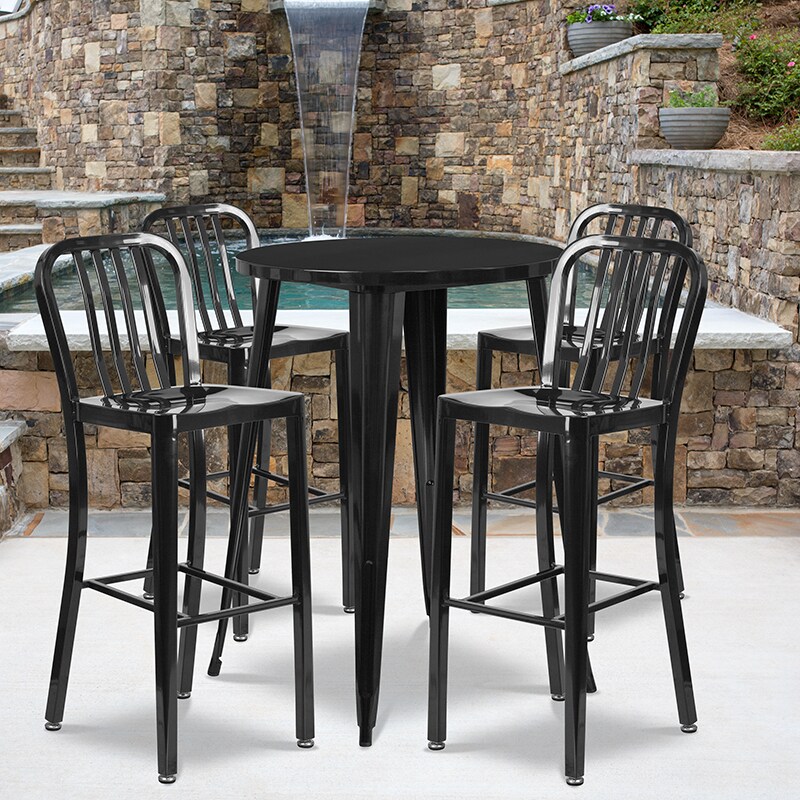 Flash Furniture Commercial Grade 30" Round Black Metal Indoor-Outdoor ...