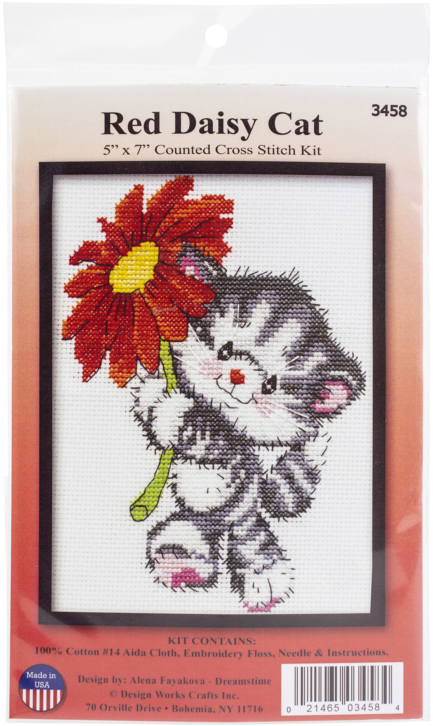 Design Works Counted Cross Stitch Kit 5"X7"-Red Daisy Cat (14 Count ...