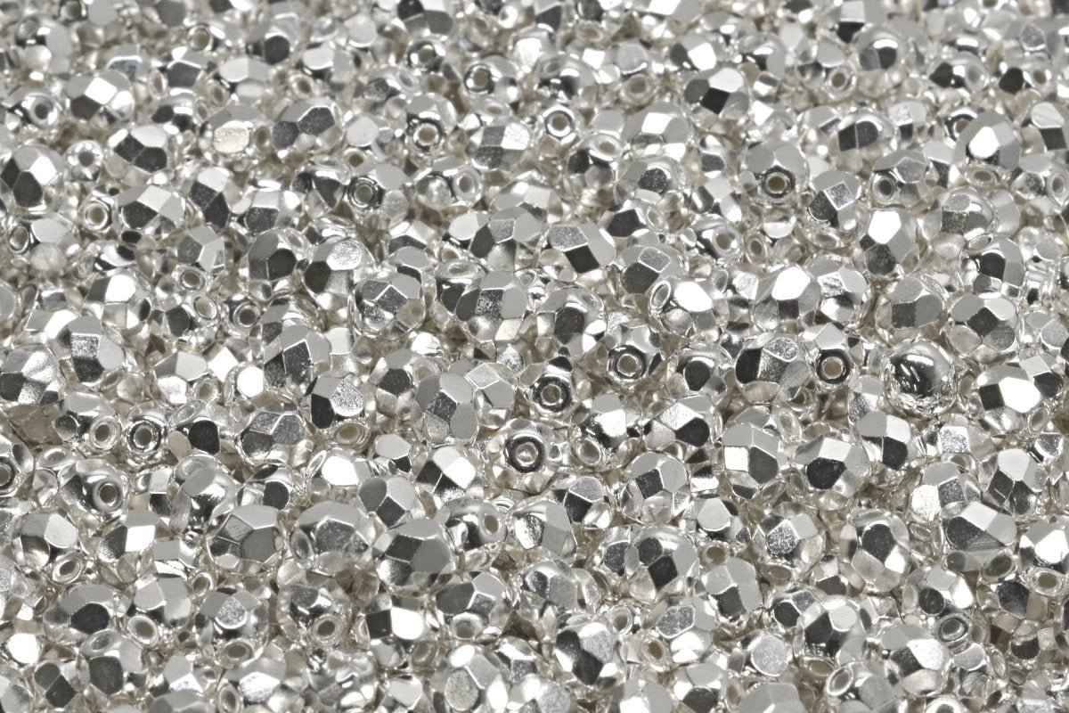 4mm Czech Fire Polish Round Bead, Silver Plate, 50 pieces | Michaels