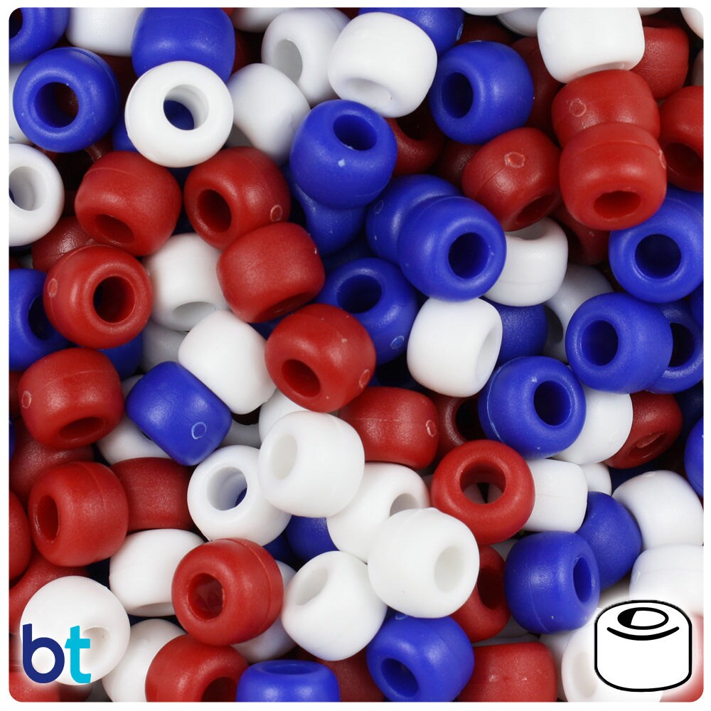 BeadTin Patriotic Mix Matte 9mm Barrel Plastic Pony Beads (500pcs ...