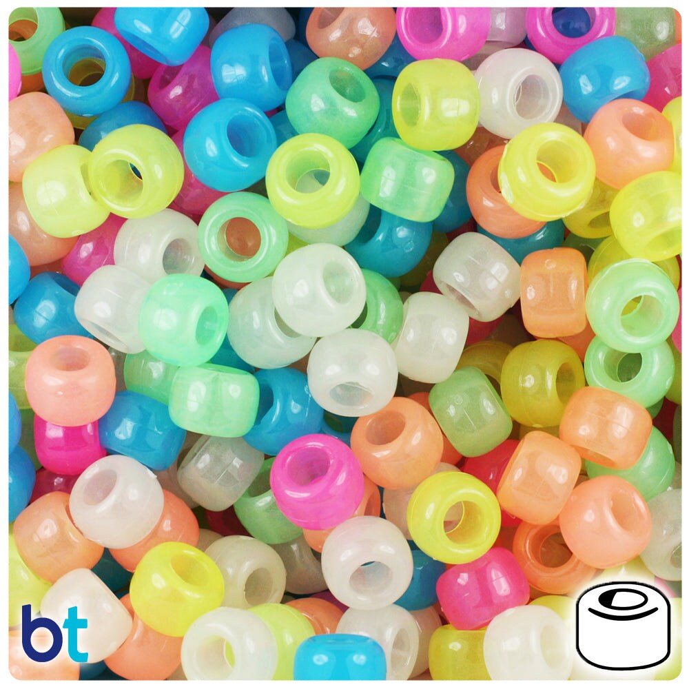 BeadTin Glow Mix 9mm Barrel Plastic Pony Beads (500pcs) | Michaels