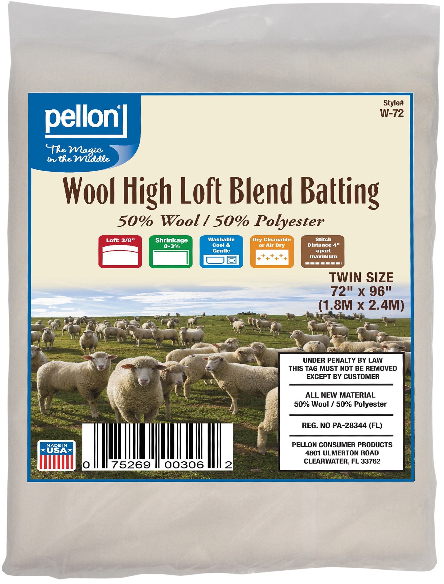 Pellon Wool High Loft Blend Batting-Twin Size 72"X96" | Michaels