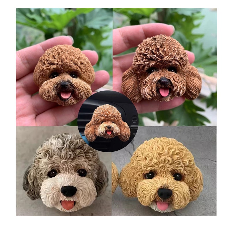 Poodle Goldendoodle Cavapoo Realistic 3D Sculpture Portrait, Car AC ...