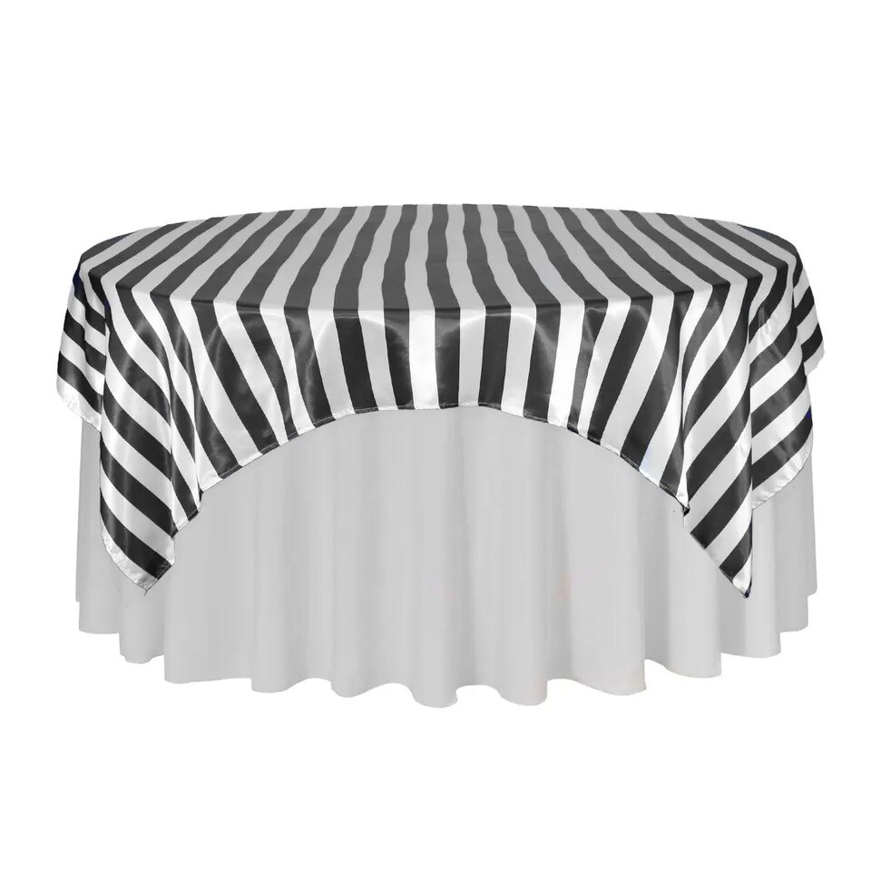 72 x 72 inches Square Satin Table Overlays, Color: Black white striped ...
