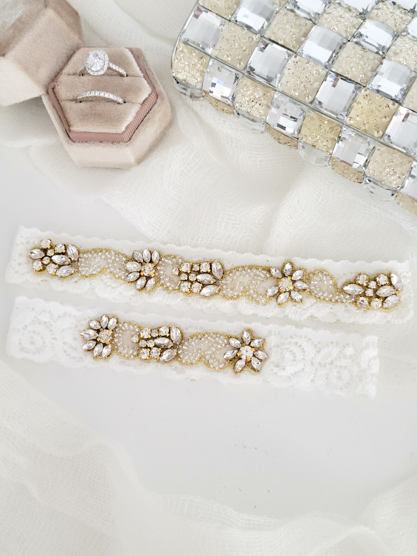Gold Wedding Garter For Brides Lace Bridal Garter Wedding Day Garter Tossing Garterkeepsake